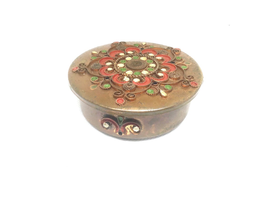 Handmade Copper Enamel Jewelry Box: Vintage Filigree Design - Etsy