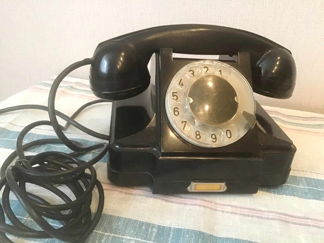 Vintage Black Bakelite Retro Rotary Dial Phone 1968, Soviet Telephone ...