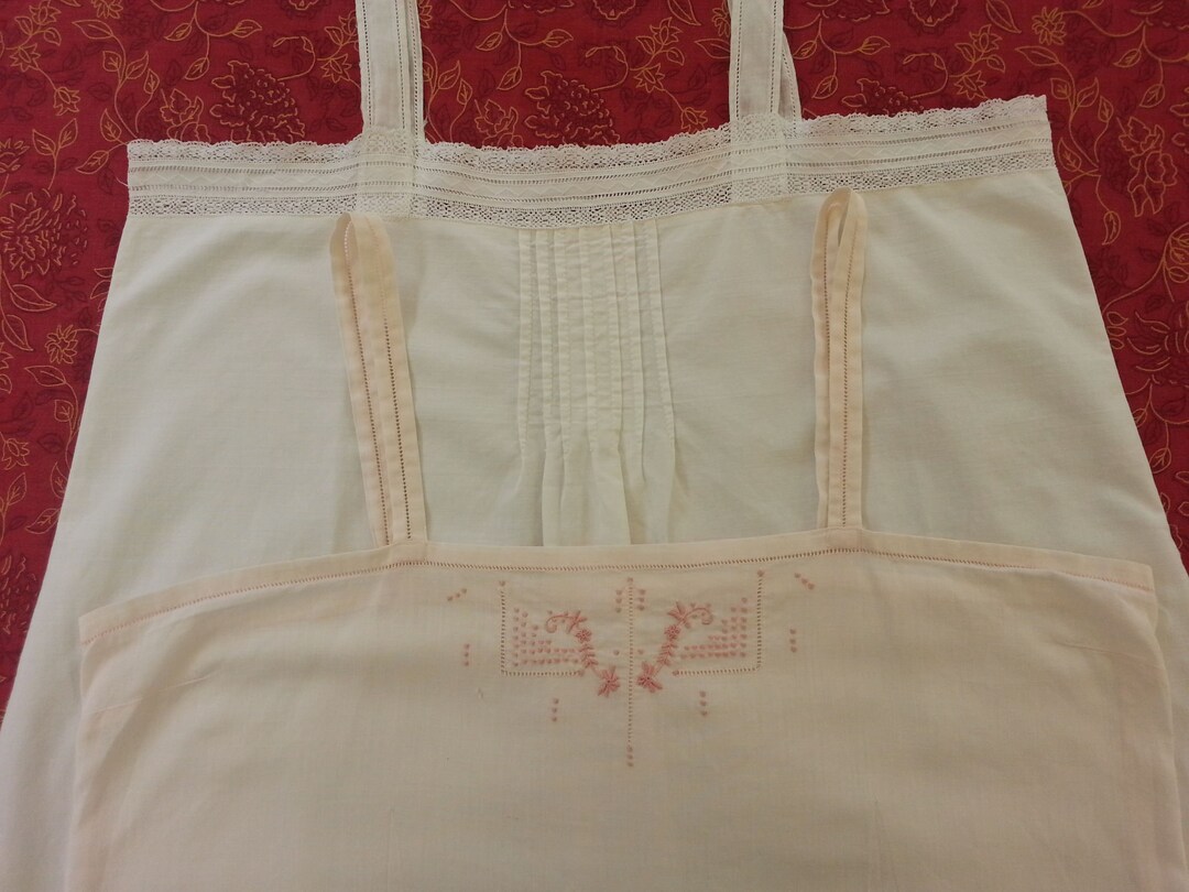 Lot of 2 Antique French Embroidered Chemise Day Slips Handmade Cotton ...
