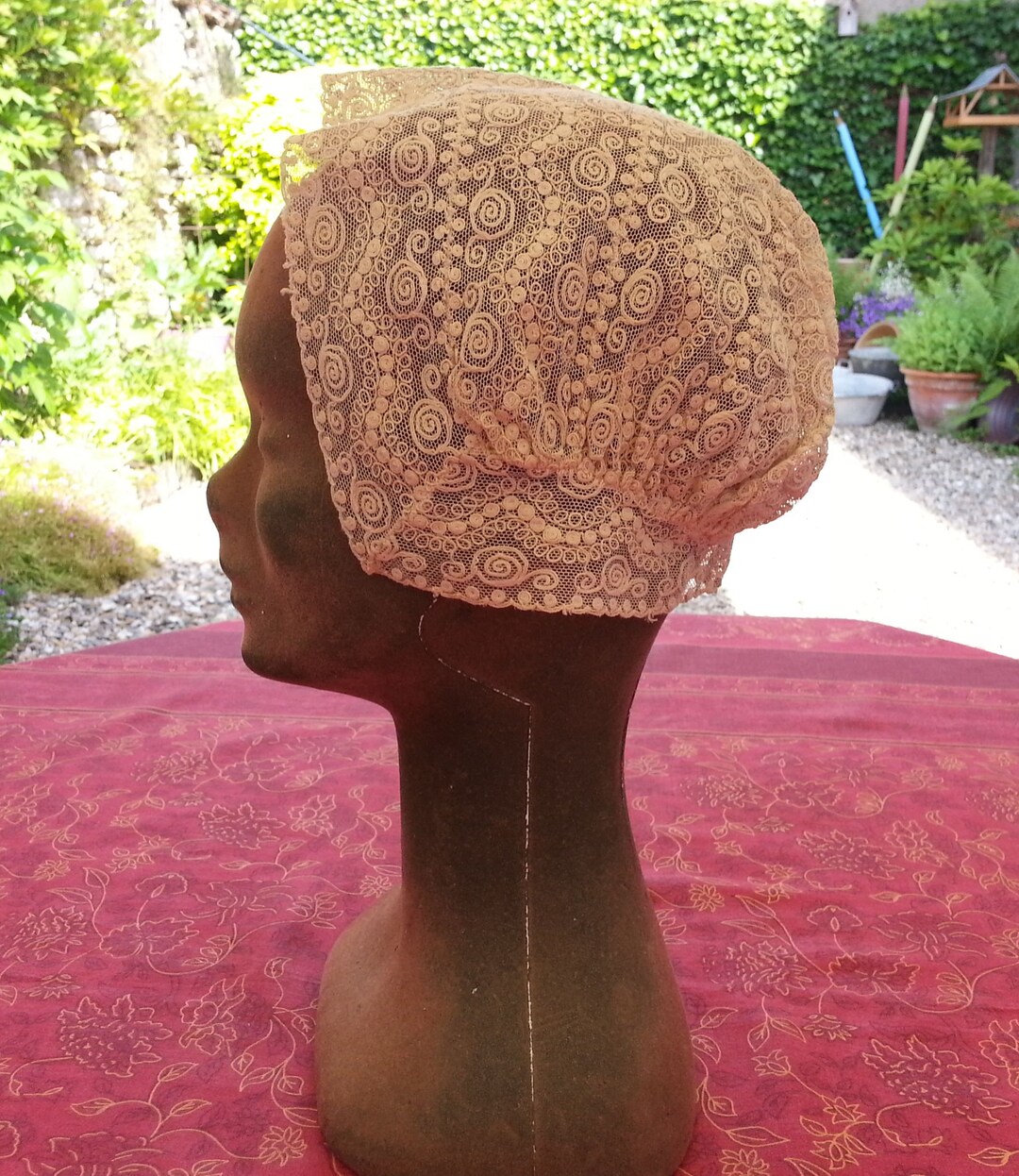 Antique Women's French Lace Coiffe Bonnet Cap Pale Coffee Colour ...
