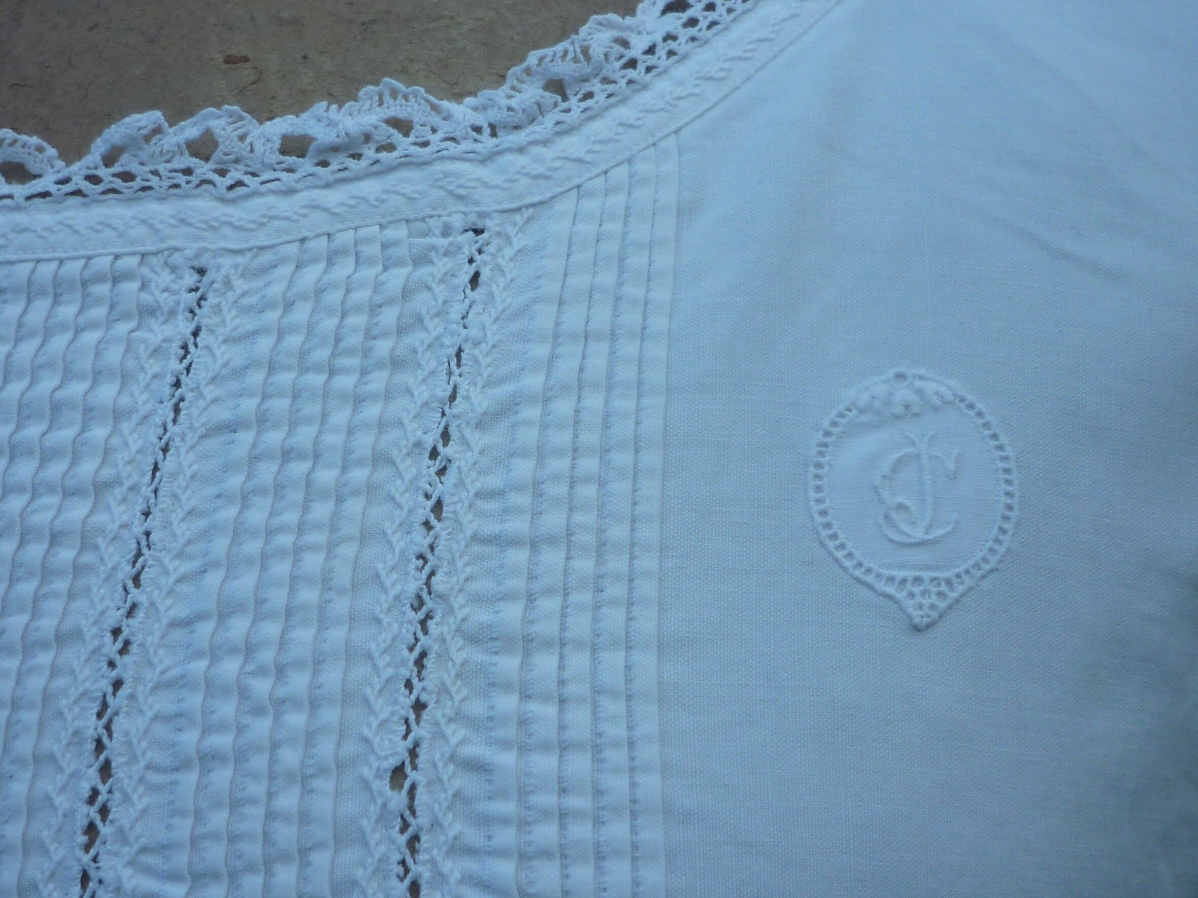 Antique French White Cotton Chemise Slip Nightdress Monogram CJ C.1910s ...