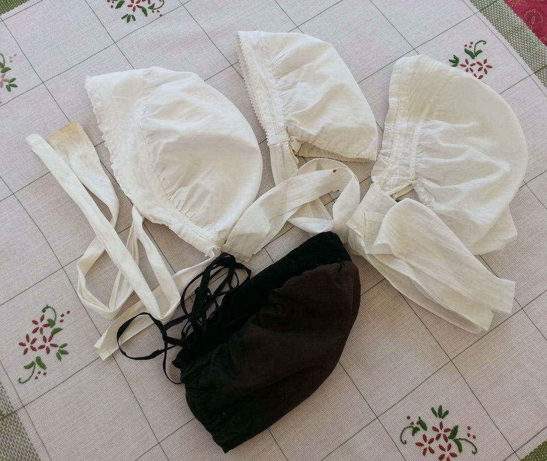 Lot of 4 Vintage or Antique French Women's Handmade Cotton Bonnets All ...