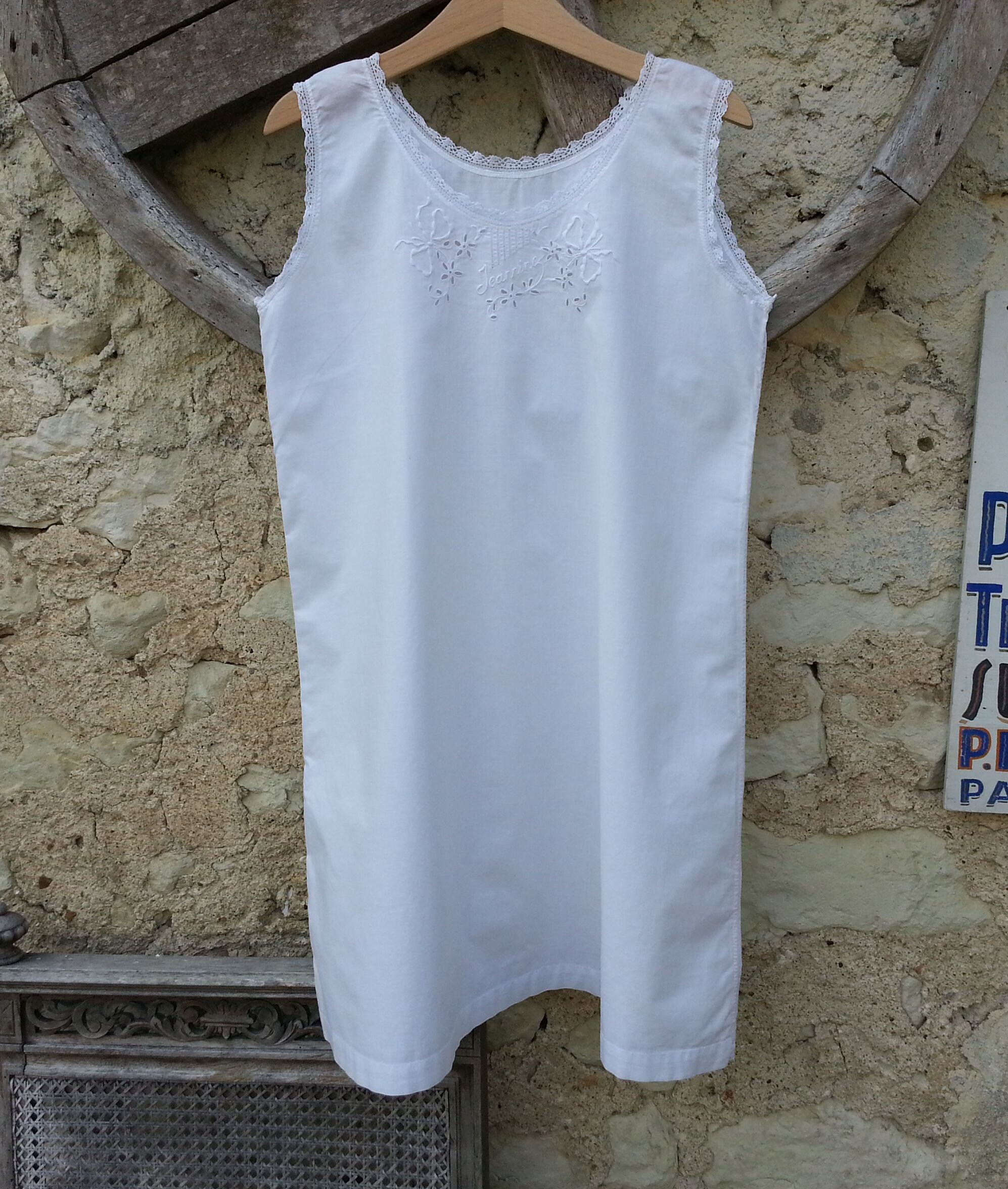 Vintage French Child's Chemise Slip White Cotton Embroidered With Name ...