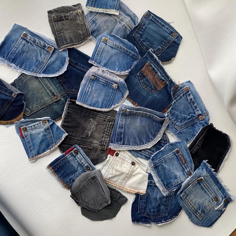 25 Extra Small Upcycled Denim Pockets Crafting - Etsy