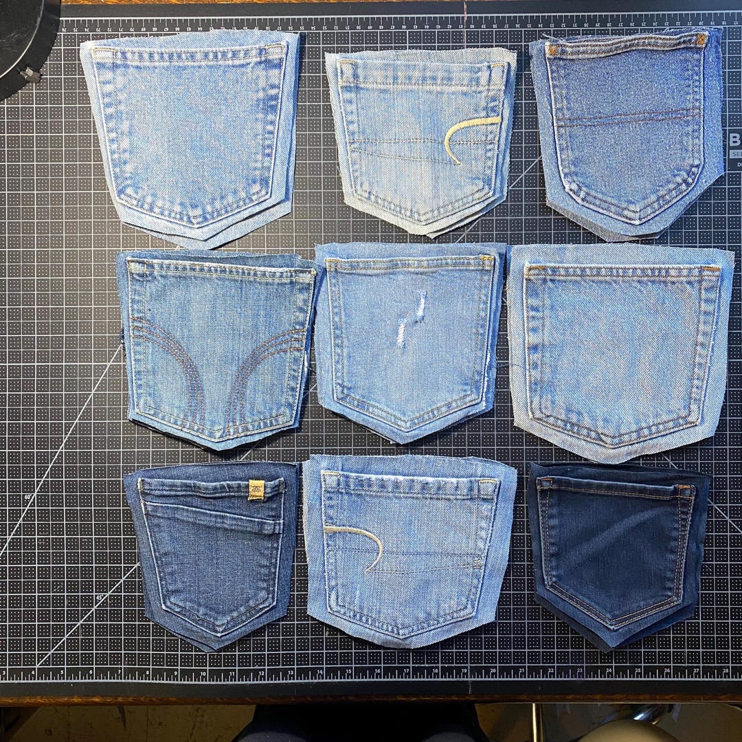 9 Pairs of Denim Pockets With for Crafting, Blue Jean Pockets, Upcycled ...