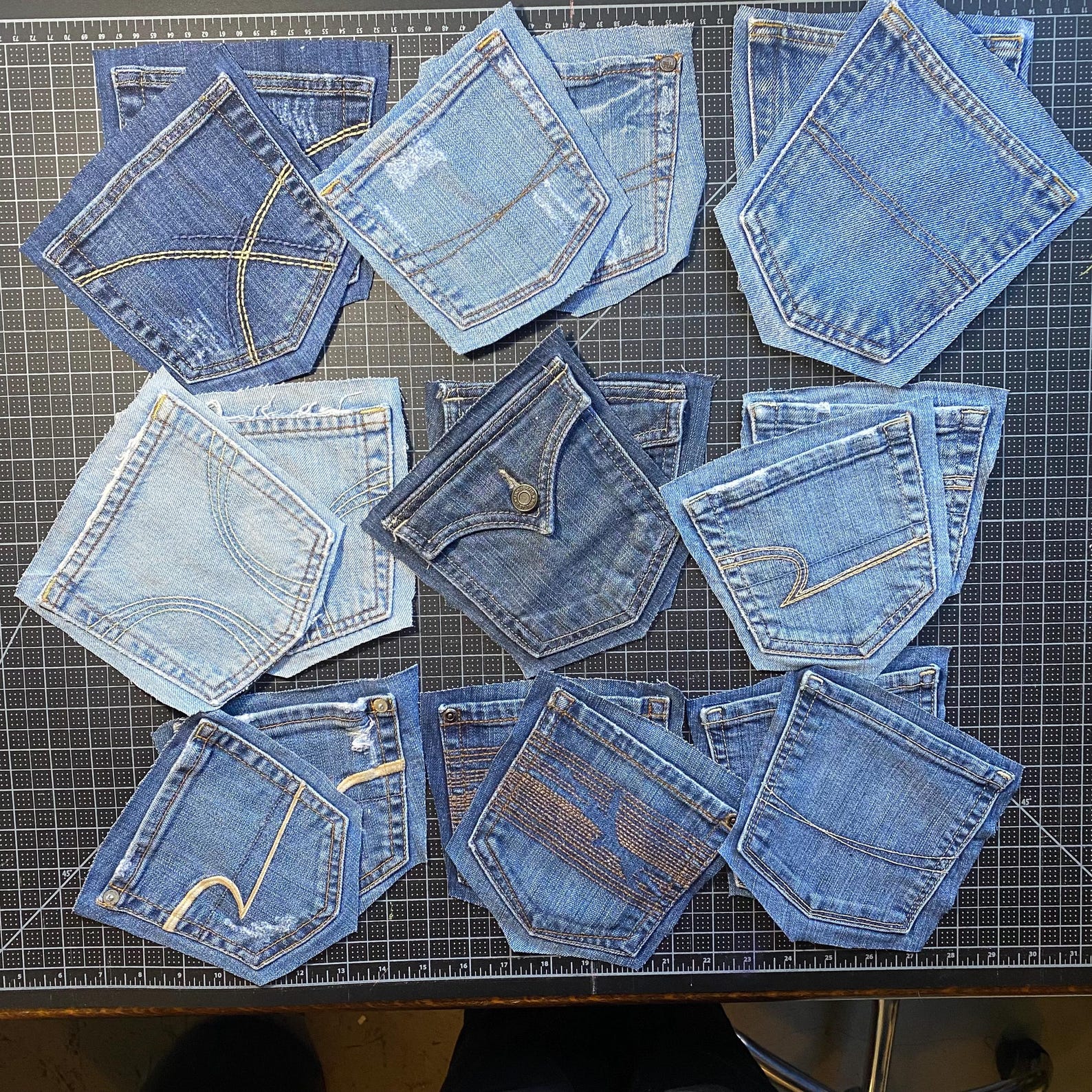 9 Pairs of Denim Pockets With Detailed Stitching for Crafting, Blue ...