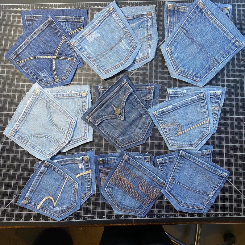 9 Pairs of Denim Pockets With Detailed Stitching for Crafting, Blue ...
