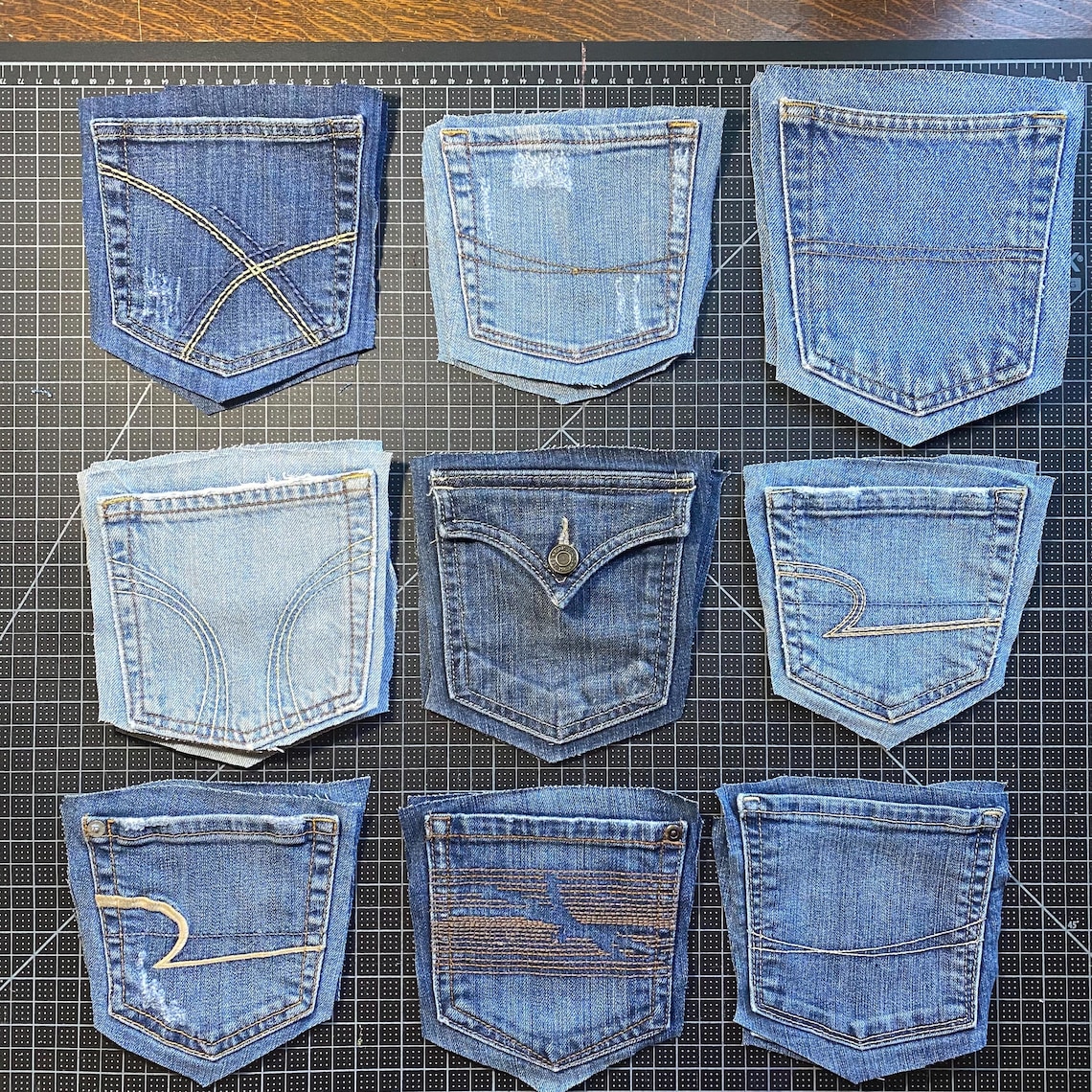 9 Pairs of Denim Pockets With Detailed Stitching for Crafting, Blue ...