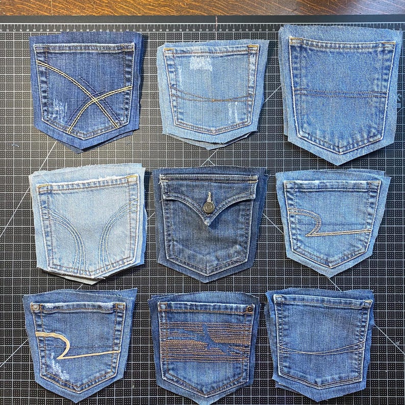 9 Pairs of Denim Pockets With Detailed Stitching for Crafting, Blue ...