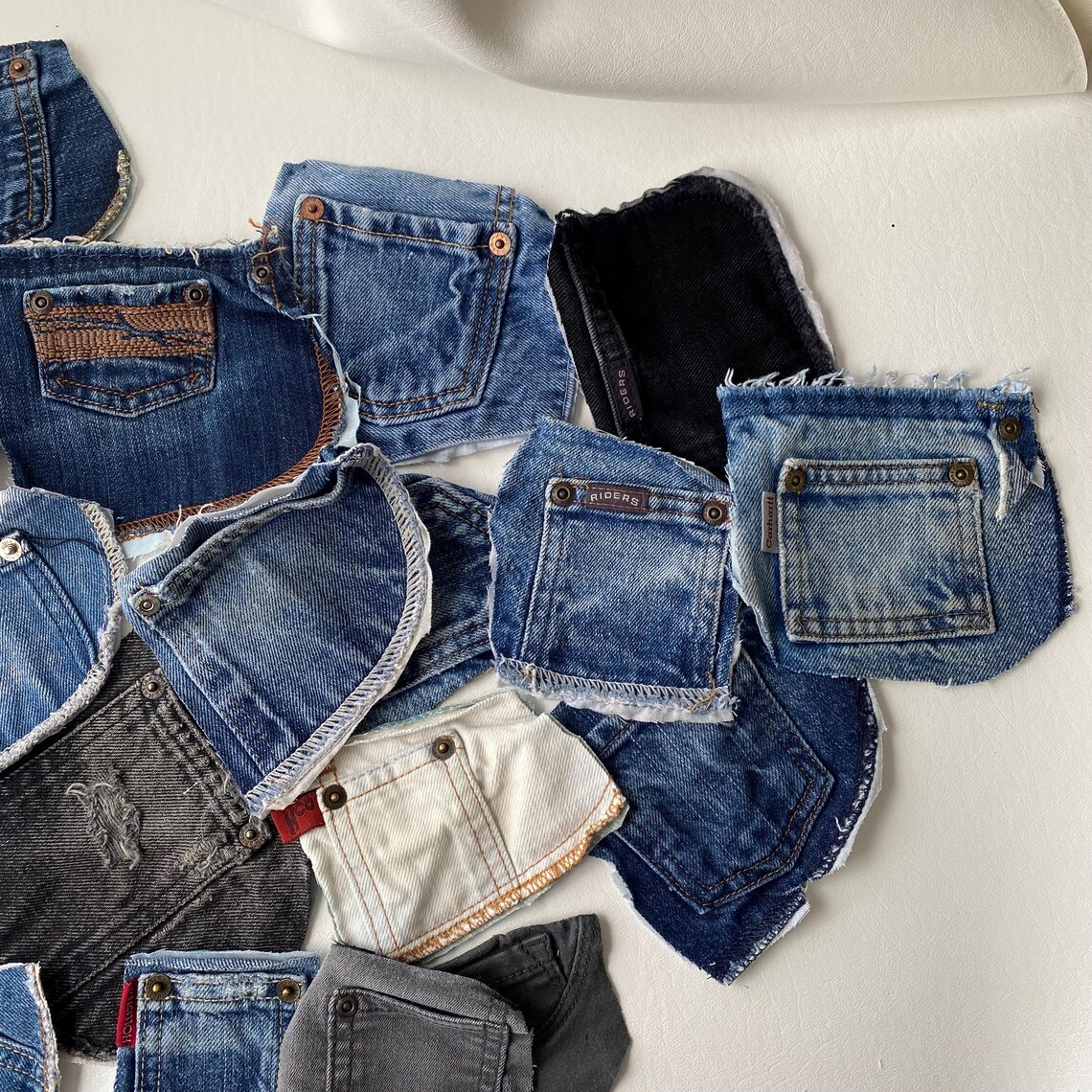 25 Extra Small Upcycled Denim Pockets Crafting - Etsy