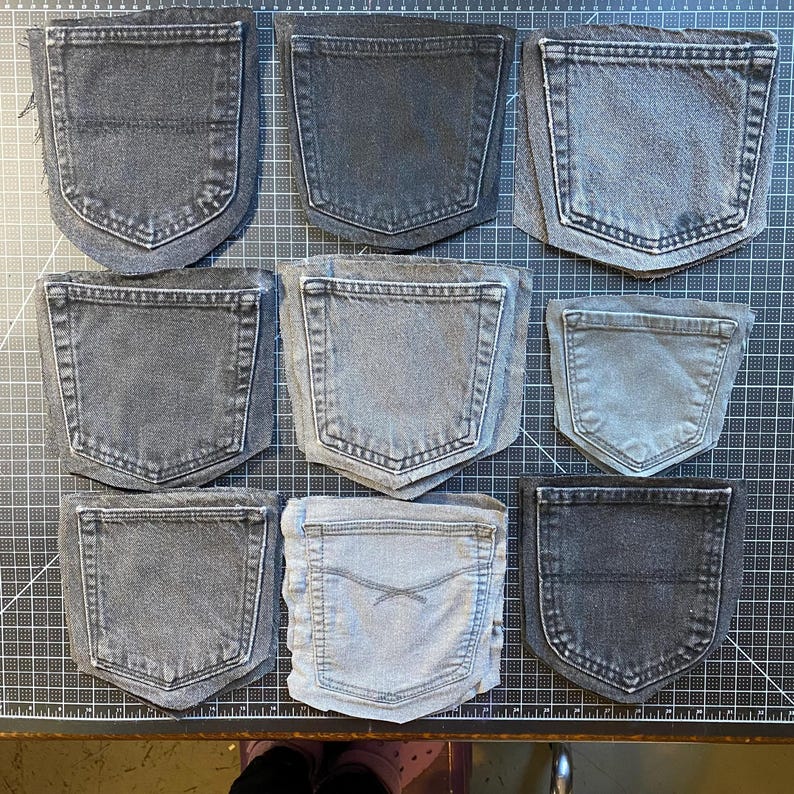 9 Pairs of Black Denim Pockets for Crafting, Jean Pockets, Upcycled - Etsy
