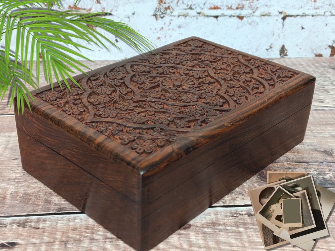 Wooden Box/jewellery Box/floral Carved Gift Box/floral Carved Box ...
