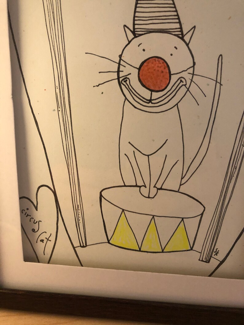 Circus Cat / Framed print from original drawing | Etsy