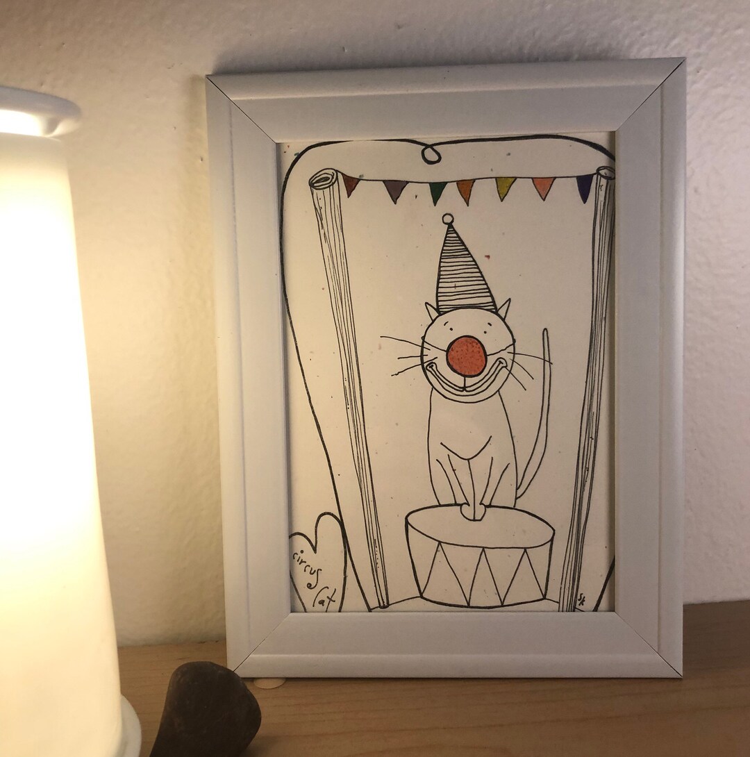 Circus Cat / Framed Print From Original Drawing - Etsy
