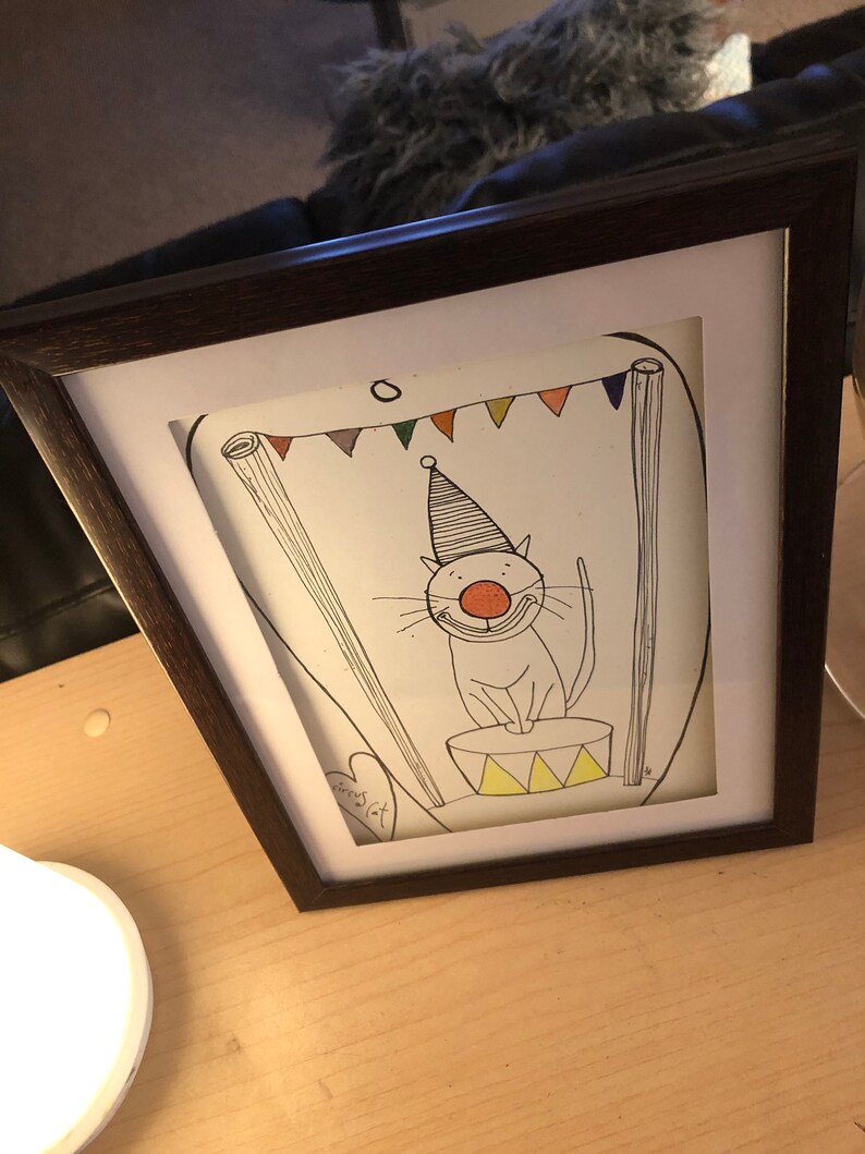 Circus Cat / Framed print from original drawing | Etsy