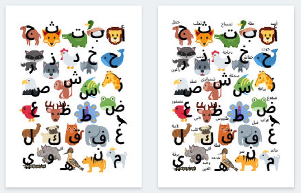 Chunky Arabic Alphabet Animal Poster | Digital Print Letter Chart ...