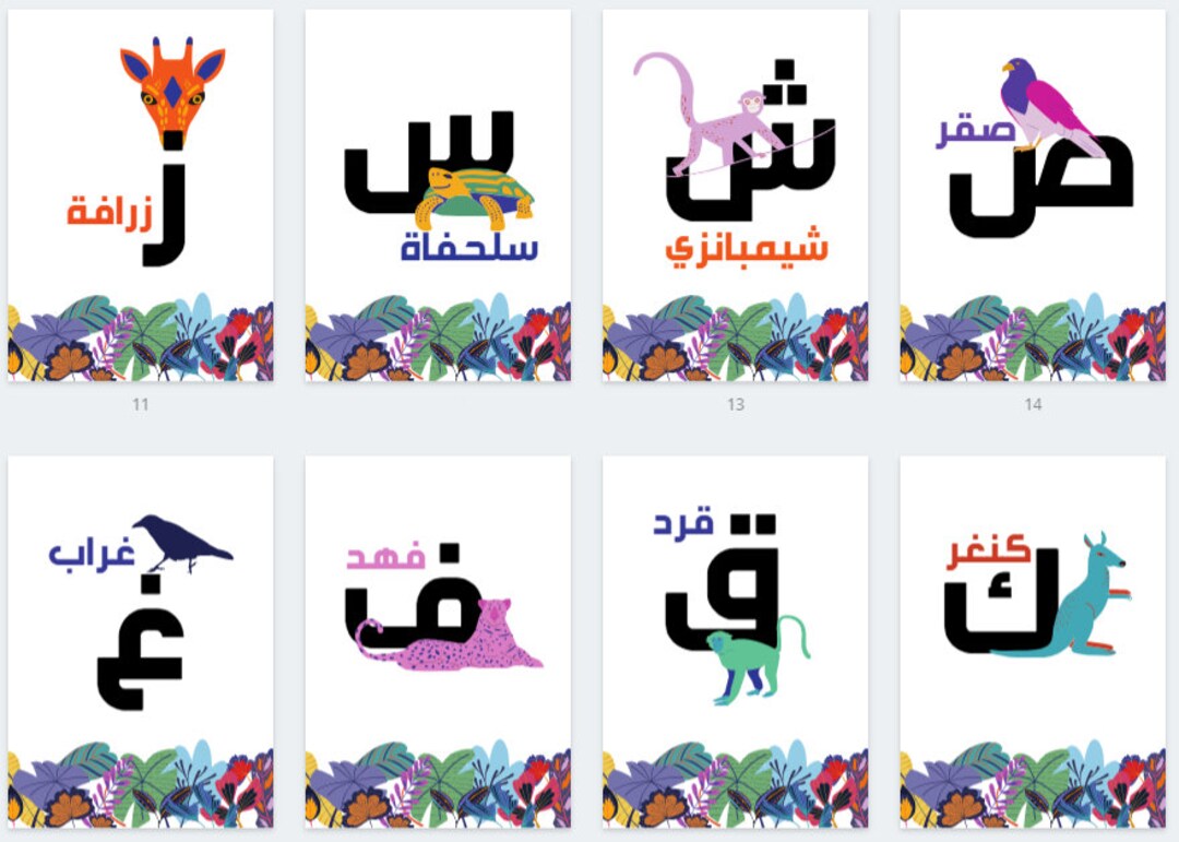 5x7" Arabic Alphabet Cards Print | Bright Colorful Jungle Theme Nursery ...