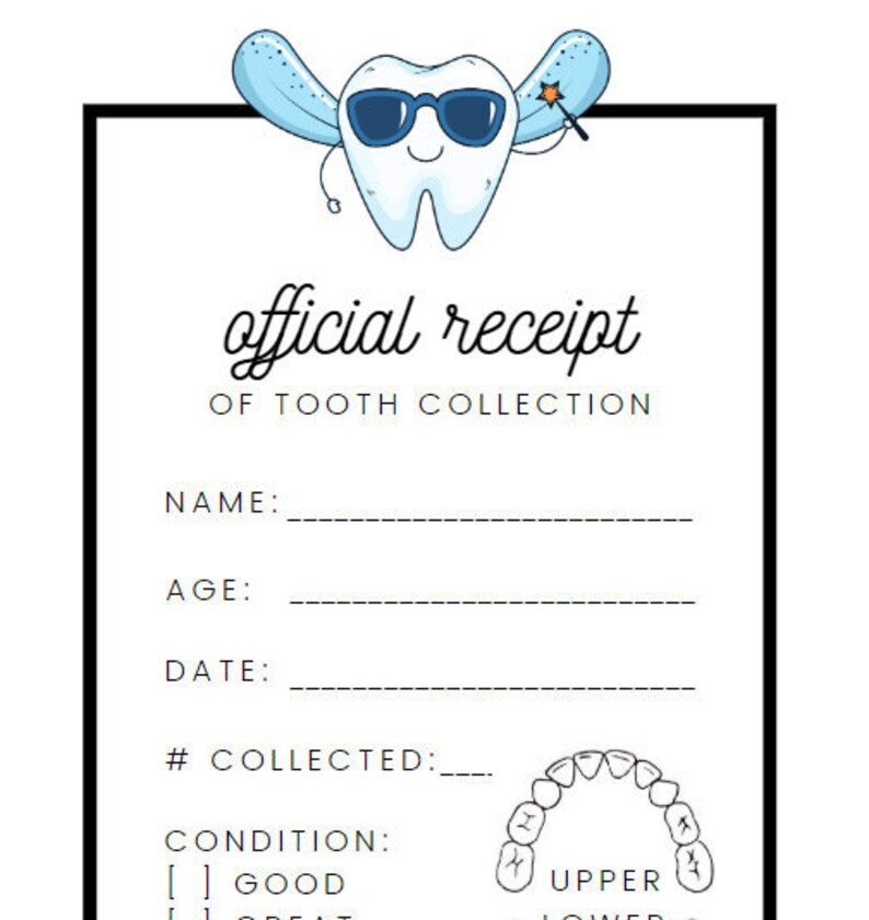 2 Versions Lost Tooth Receipt for Boy and Girl | Printable Tooth Fairy ...