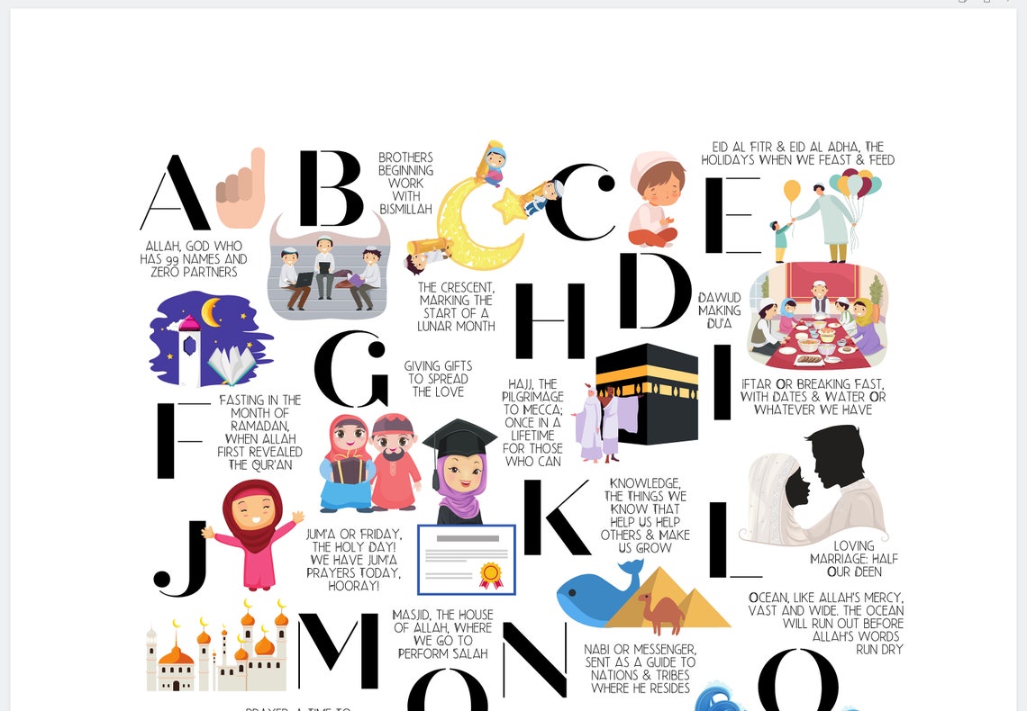 Printable Islamic Alphabet Abcs Muslim Nursery Kids Bedroom - Etsy Canada