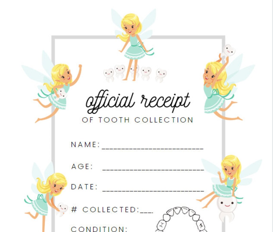 2 Versions Lost Tooth Receipt for Boy and Girl | Printable Tooth Fairy ...
