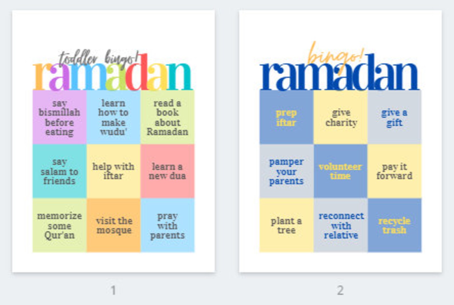 Printable Ramadan Bingo | Toddler & Adult Versions | Ramzan Ramadhan ...