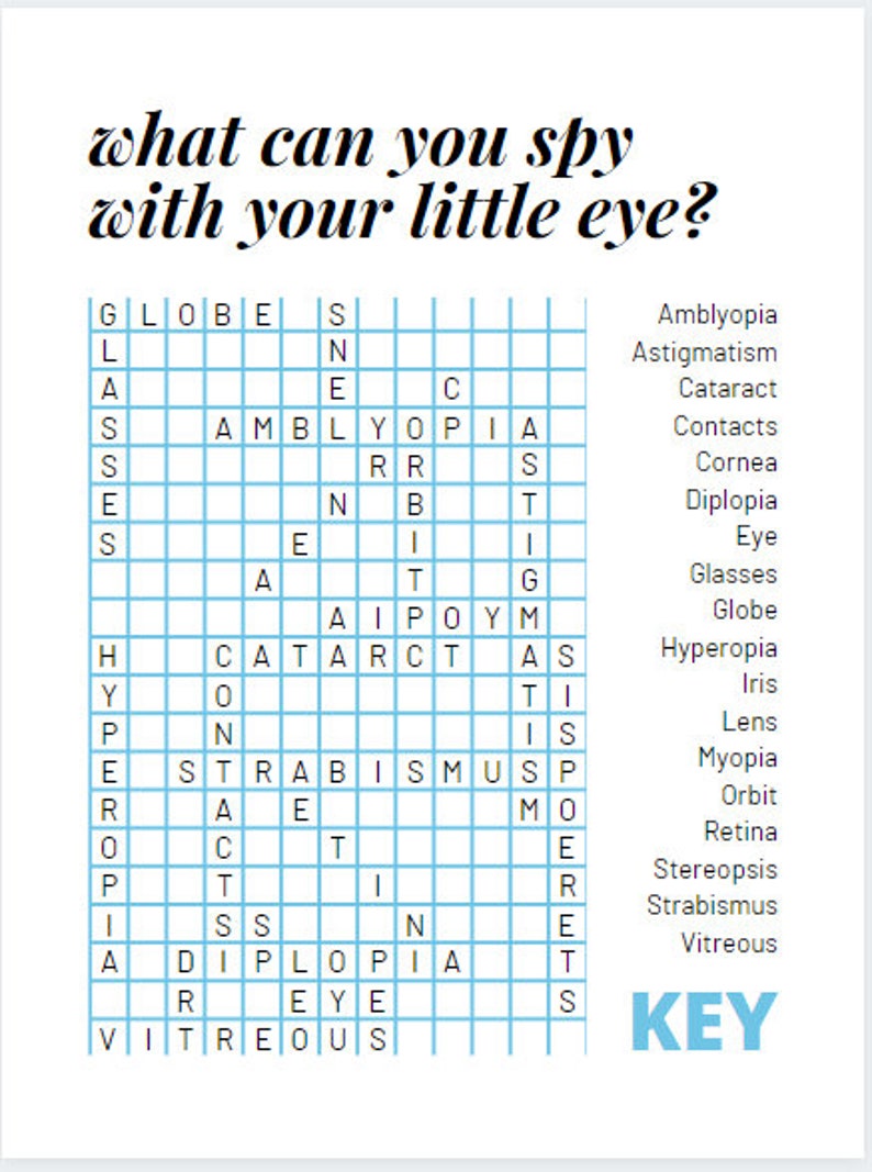 Optometry Word Search Poster | 18x24 B&W Print | Waiting Room Decor ...