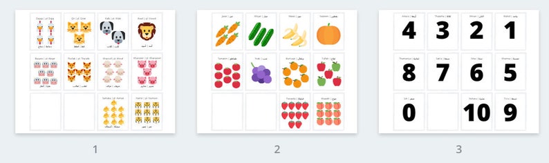Printable Arabic Numbers Flashcards With Transliteration | Animals ...