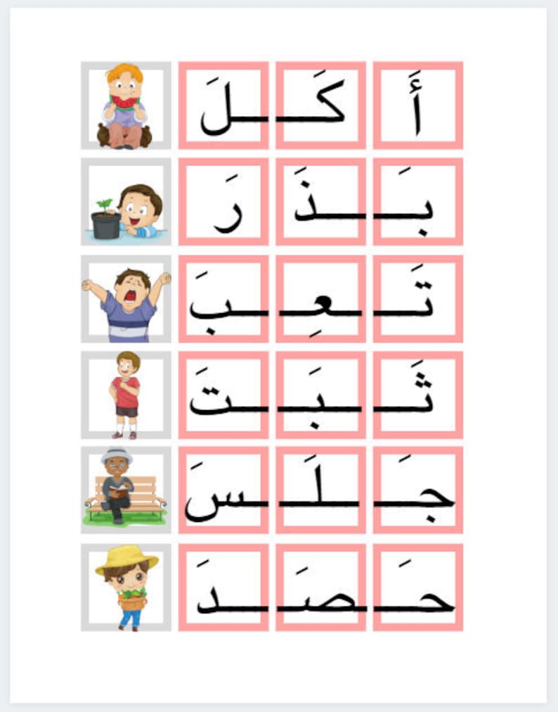Printable Toddler Arabic Build A Word Cards | Verbs With Pictures ...