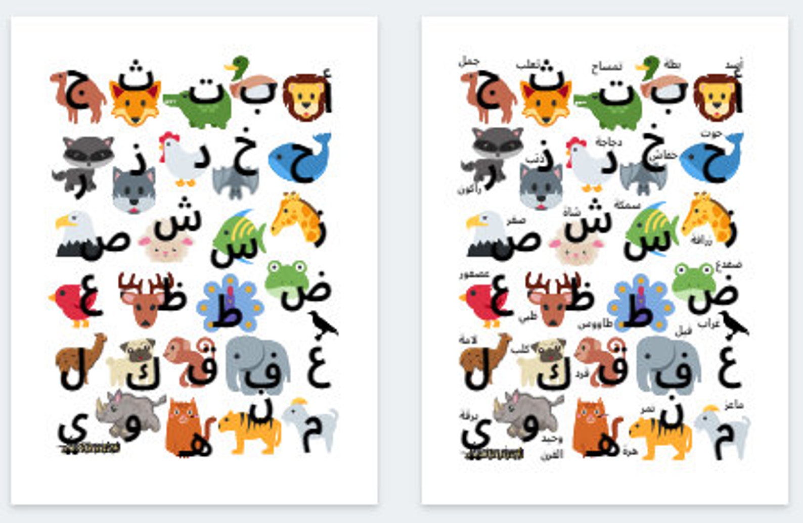 Chunky Arabic Alphabet Animal Poster Digital Print Letter Chart ...
