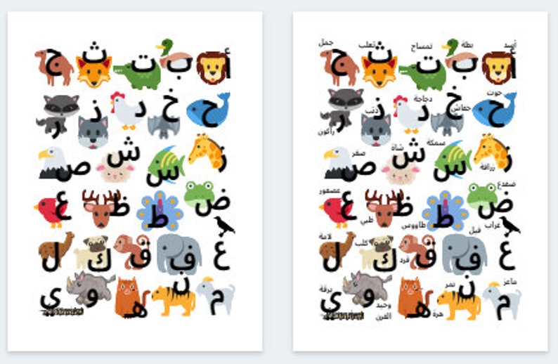 Chunky Arabic Alphabet Animal Poster Digital Print Letter - Etsy