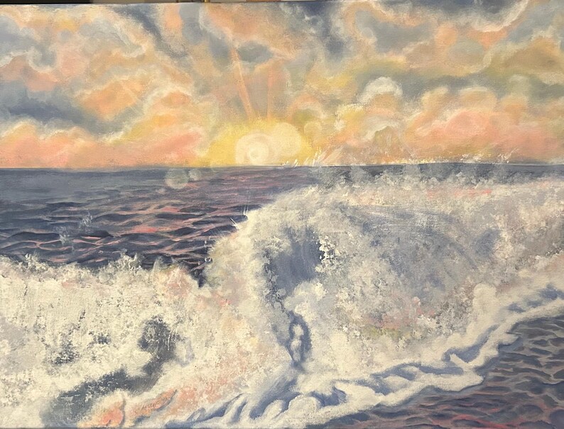 Division of Sky and Sea- Oceanic Horizon: Original Sunset Painting of ...