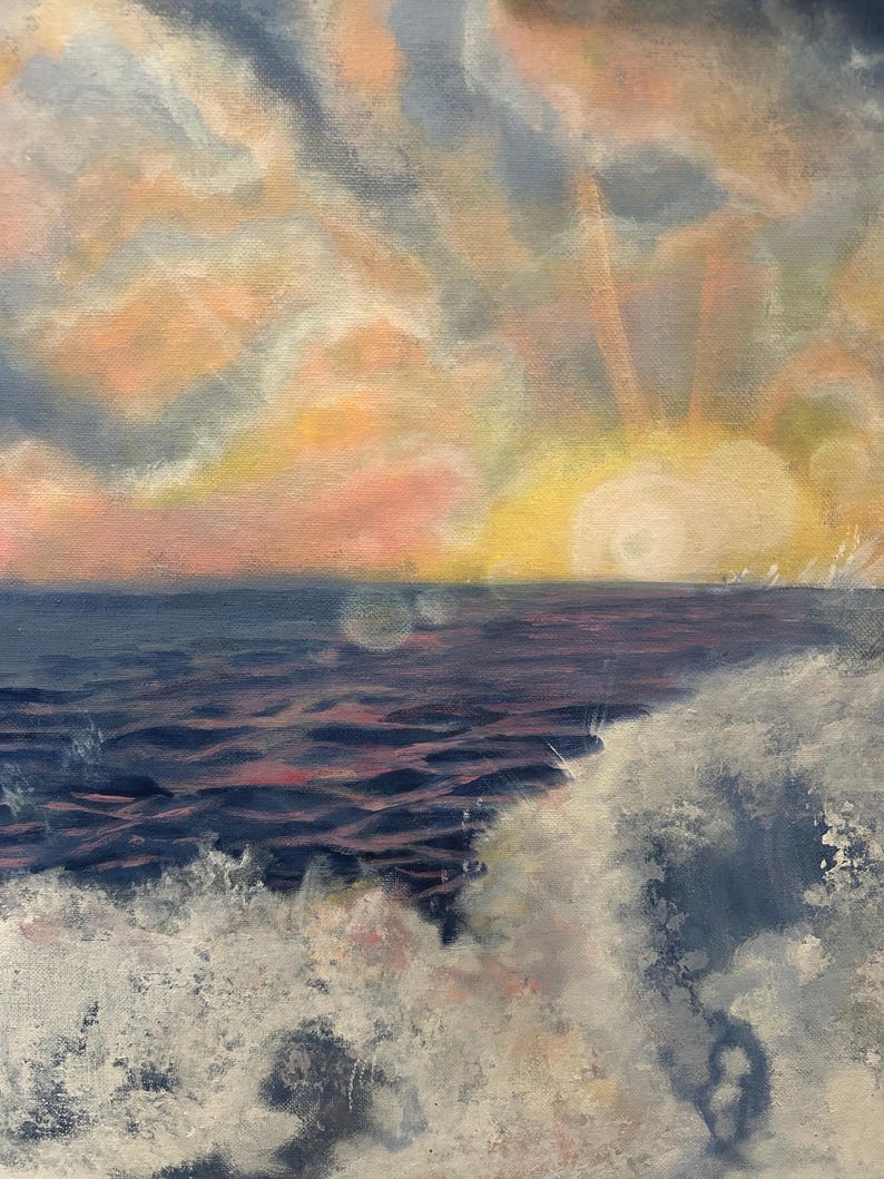 Division of Sky and Sea- Oceanic Horizon: Original Sunset Painting of ...