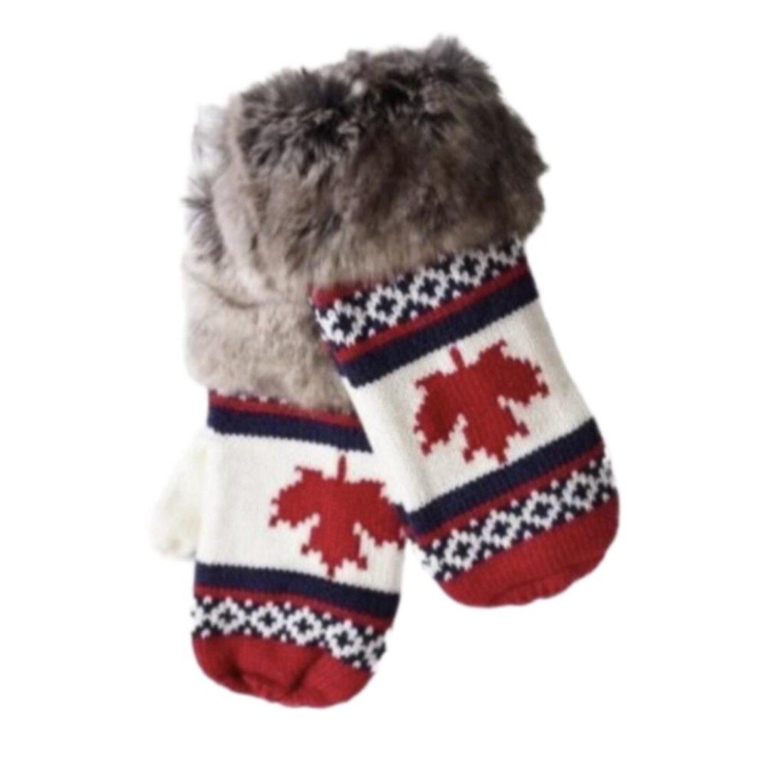 Red Mapleleaf Canada Canadian Faux Fur Fashion Warm Winter Mittens ...