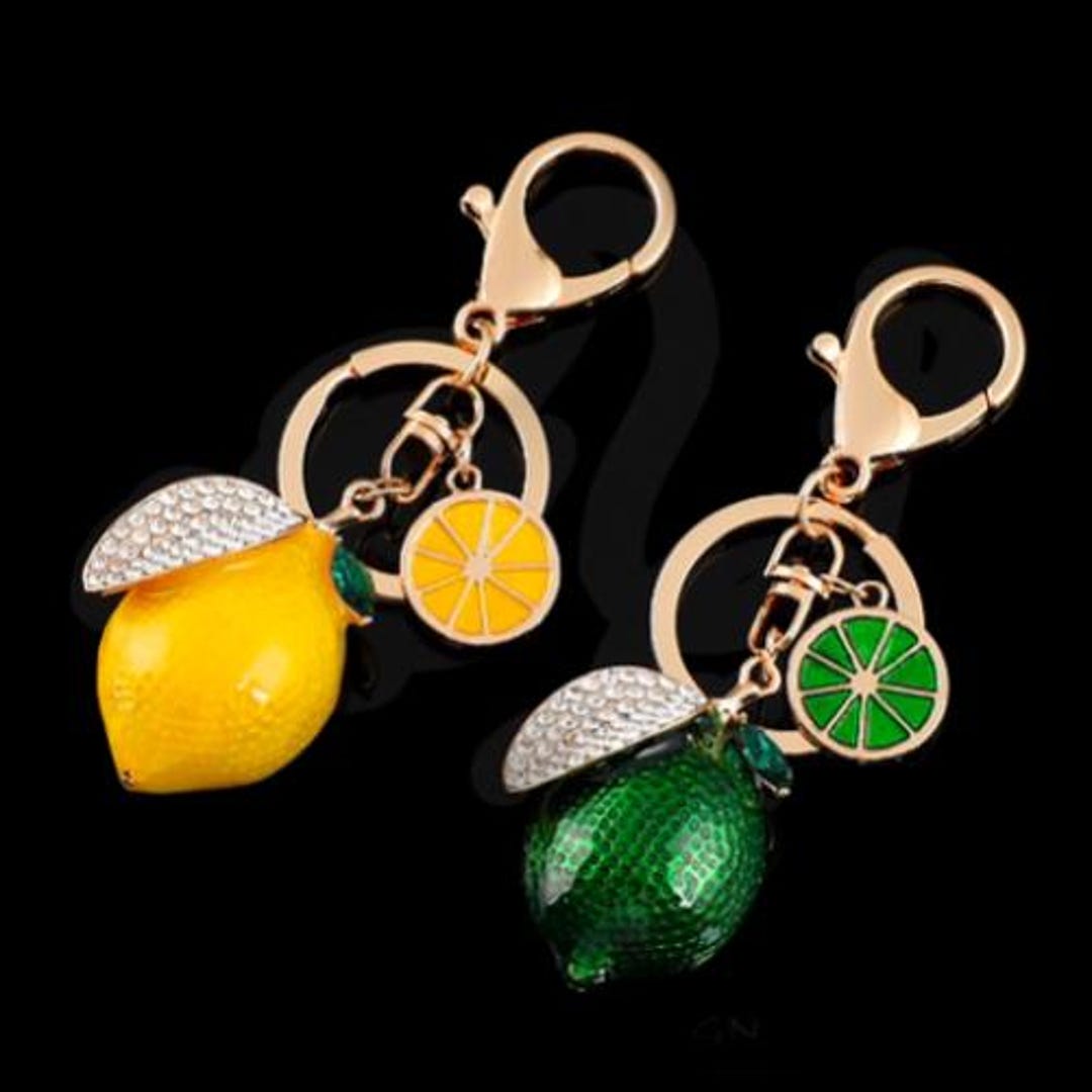 Crystal Rhinestone Keychain 3d Fruit Keyring Lemon Lime Charm Pendant ...