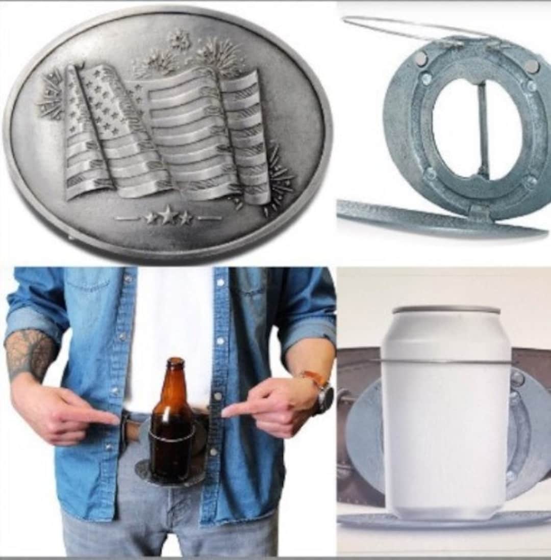 Belt Buckle American Flag Beer Can Bottle Holder Beverage Holders Belts ...