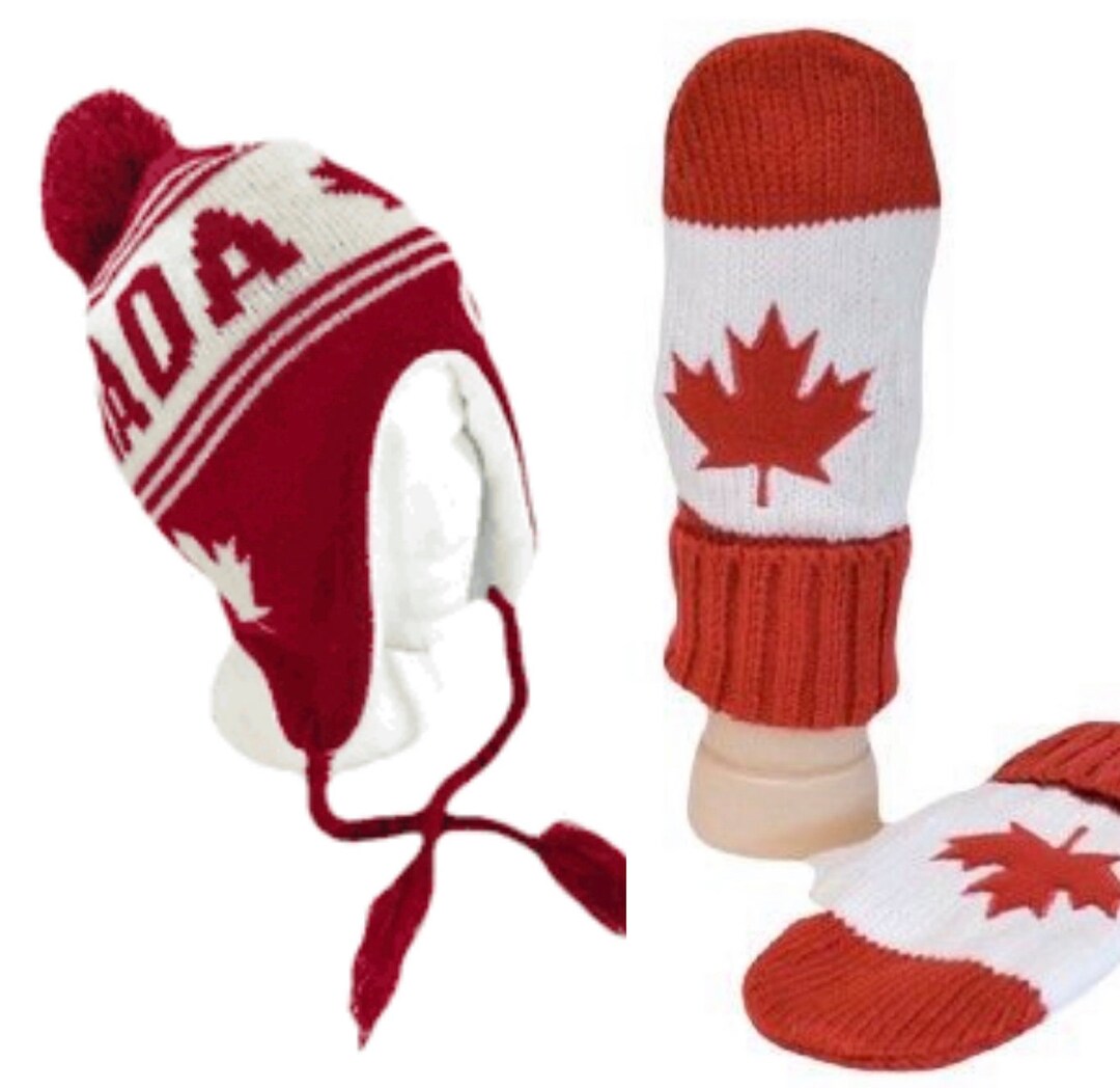 Canada Canadian Mapleleaf Red White Unisex Knitted Hat Winter Gloves ...