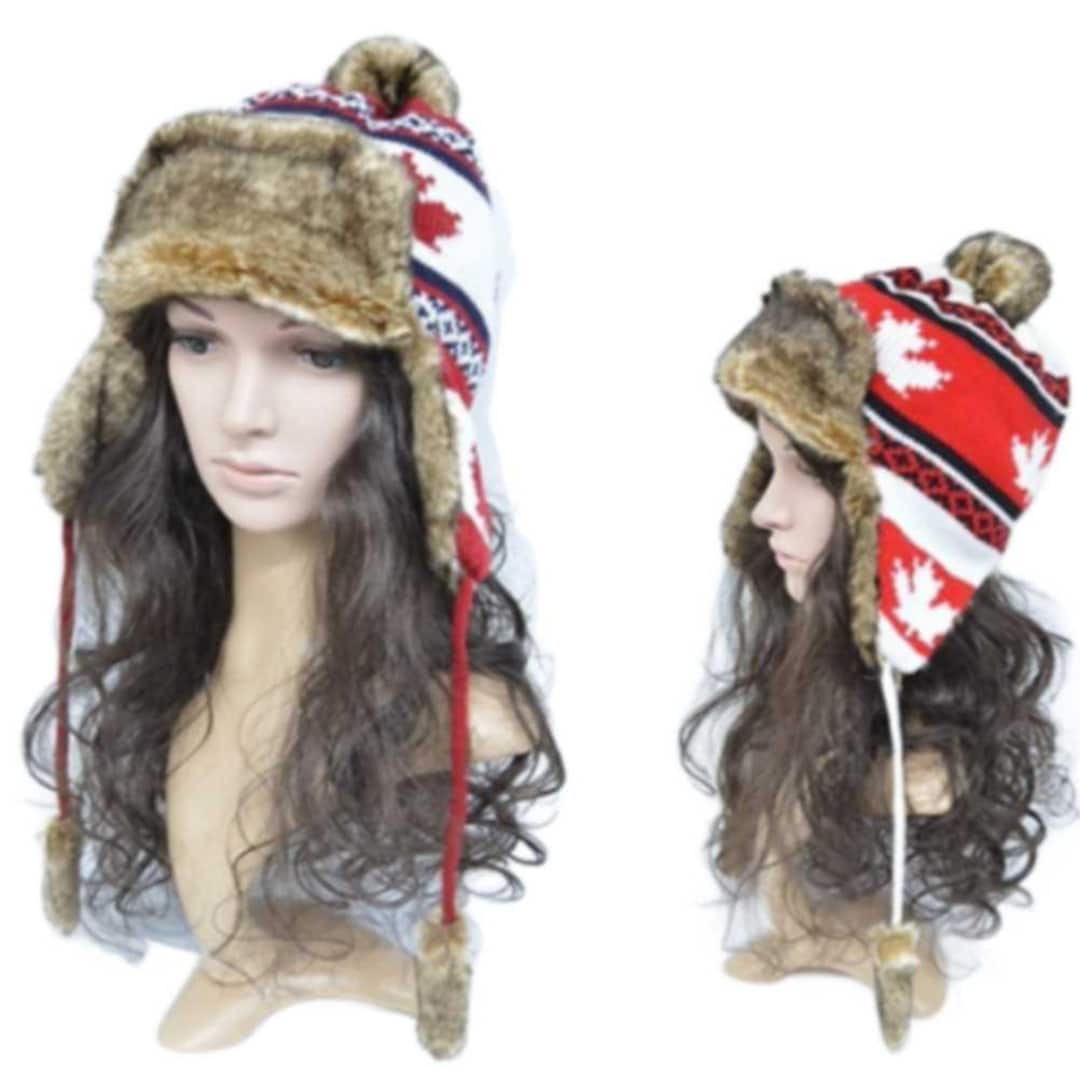 Aviator Hats Ear Flaps Faux Fur Hat Winter Ski Fashion Canadian Flag ...
