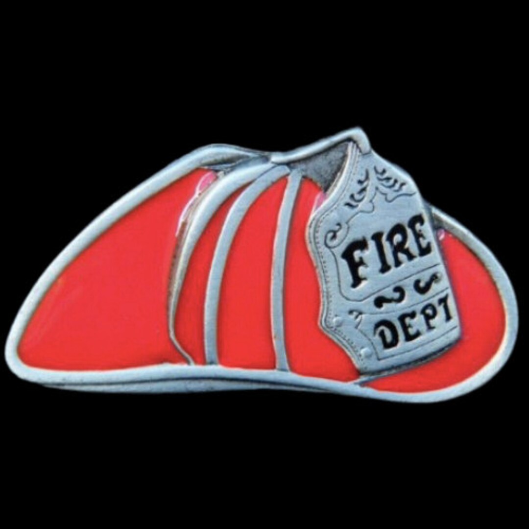 Fireman Hat Belt Buckle Firefighter Fire Dept. Firemen Red Hats Buckles ...