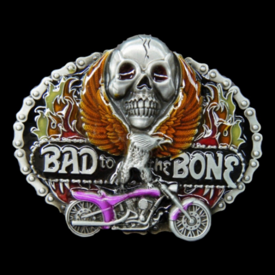 Belt Buckle Motorcycle Biker Bad to the Bone Skull Motorcycles Belts ...