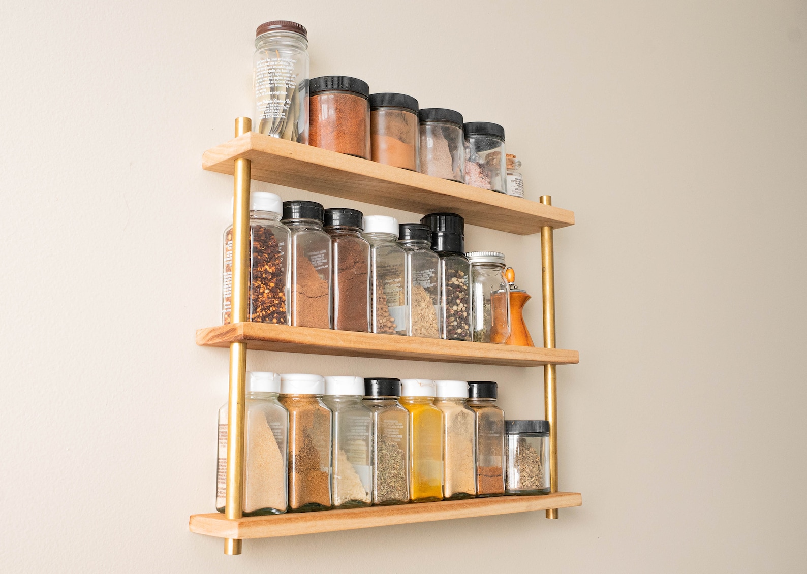 Shelf - Spice Rack - Spice Shelf - Brass and Poplar Spice Rack ...
