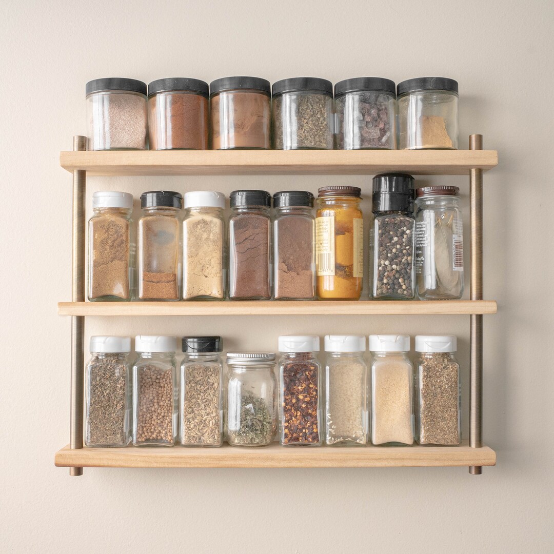 Shelf - Spice Rack - Spice Shelf - Brass and Poplar Spice Rack ...