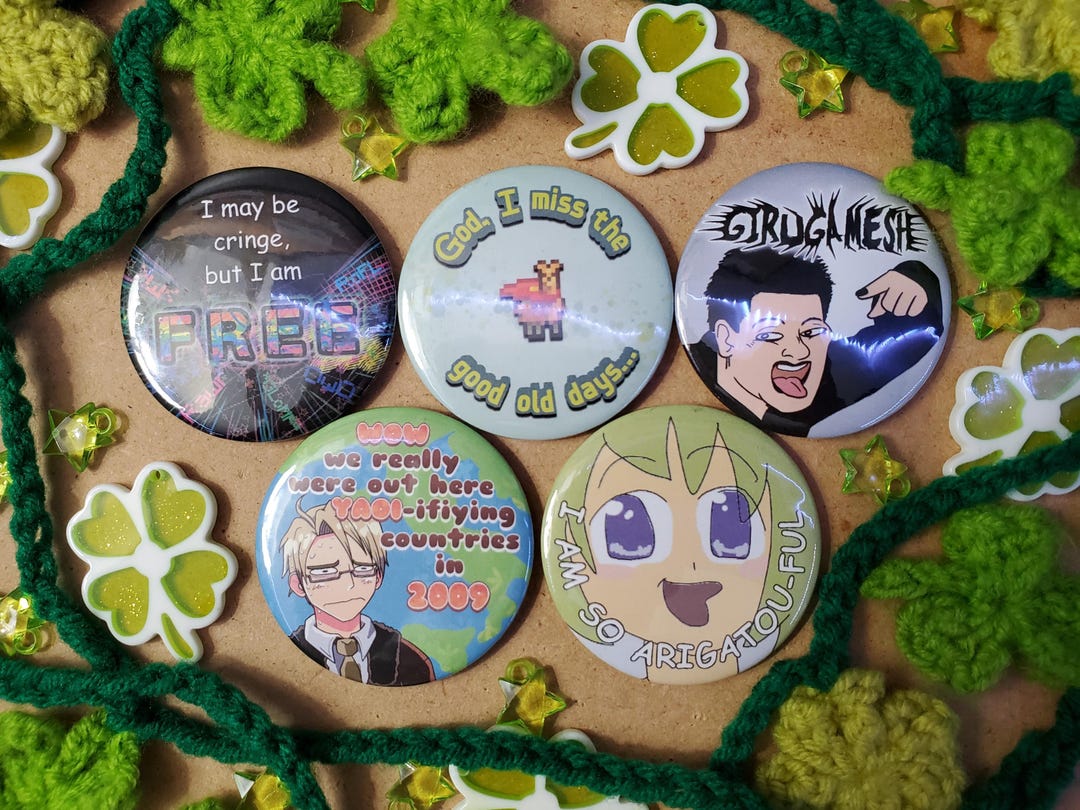 Retro Anime Cringe Buttons | Handmade 2 1/4 Inch - Etsy