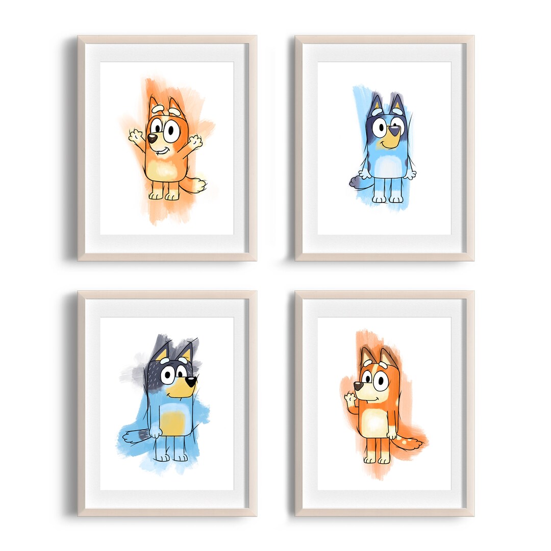 Bluey , Bingo , Bandit, Chilli 4 X Print Bundle, Childrens Bedroom Wall ...