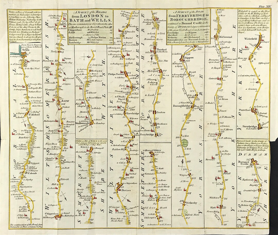 Roads From London to Bath & Wells Road Map Survey by Owen and Bowen ...