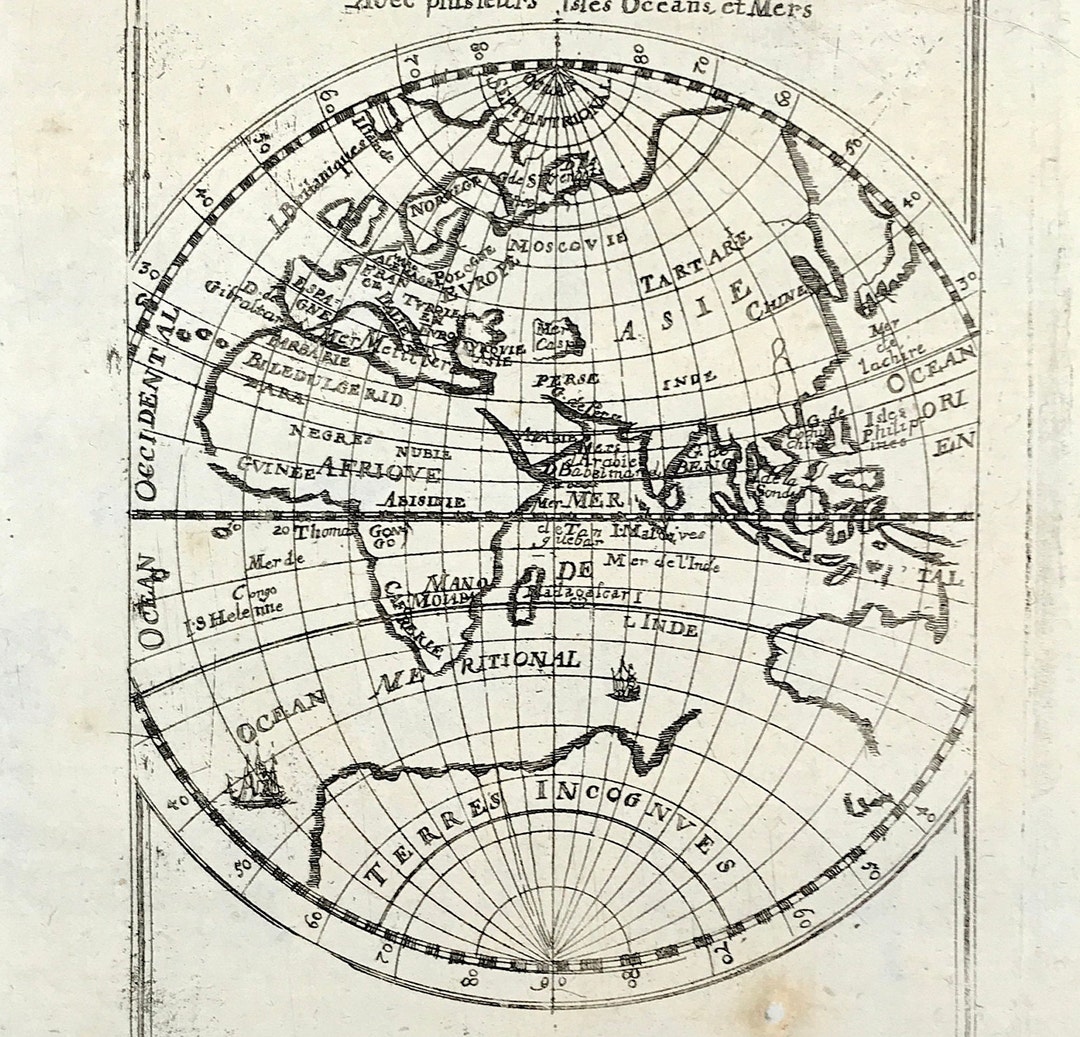 1683 Antique Map Continent Alain Mallet Original Islands Oceans Seas ...