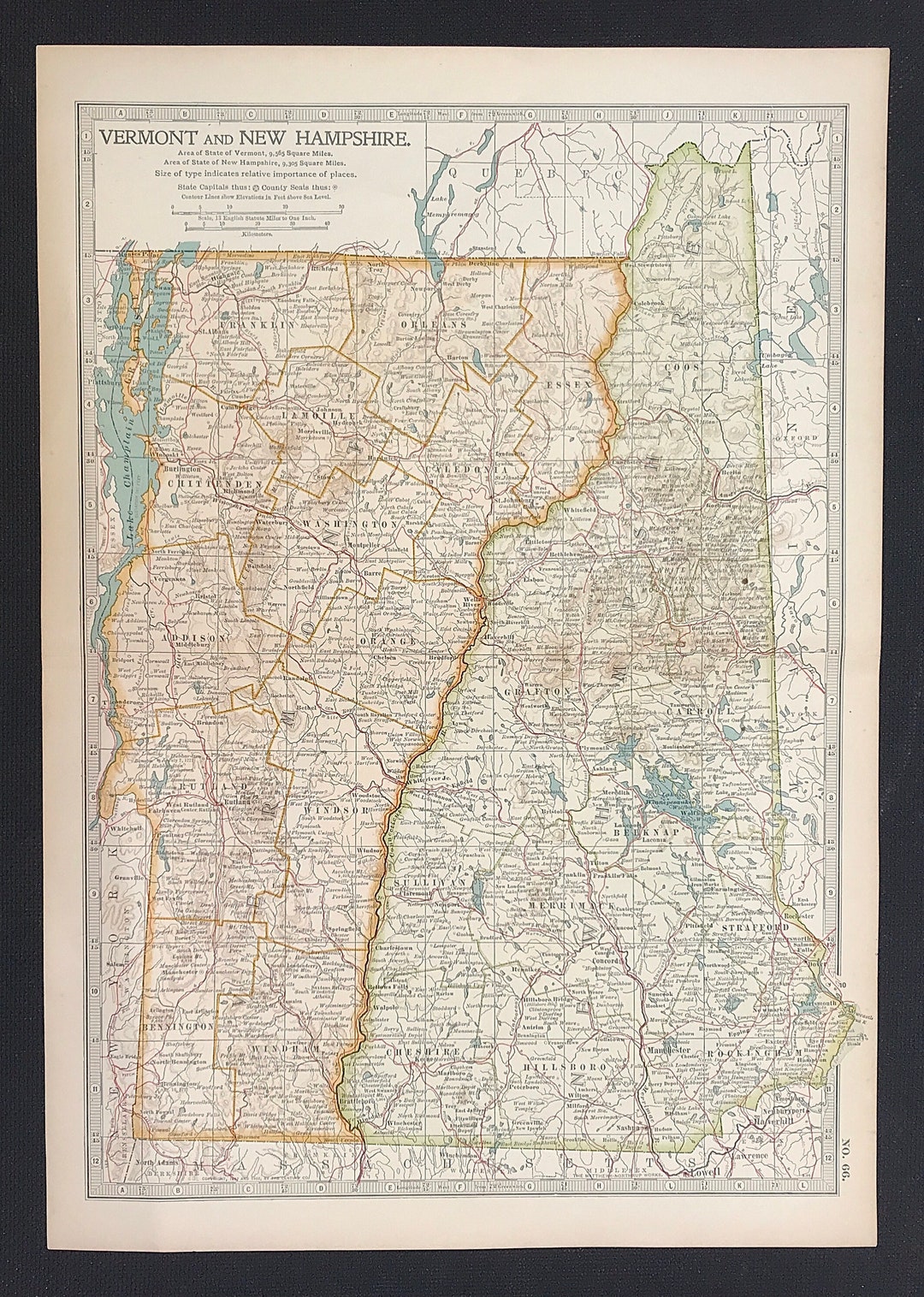 Vermont and New Hampshire America Map From Century Atlas of the World ...