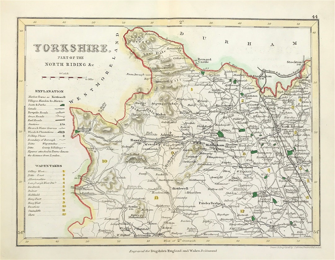 Yorkshire 1840 North Riding Map Antique Small Fine Detailed Map Ready ...