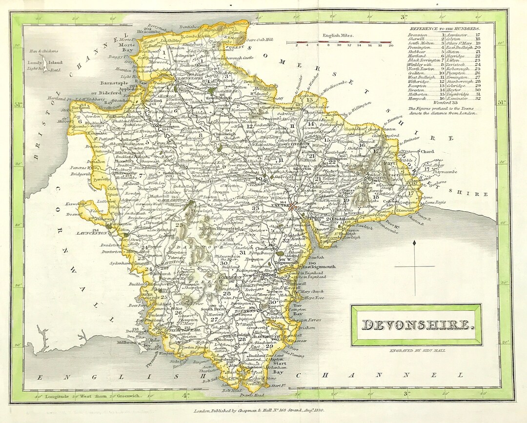 Devonshire Map 1830 by Sidney Hall With Fine Detail Ready to Mount and ...