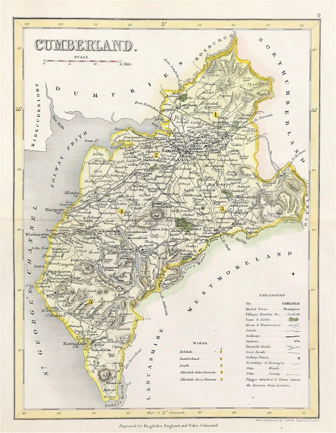 Cumberland Map Small Fine Detailed Map C1840 Ready to Mount and Frame ...