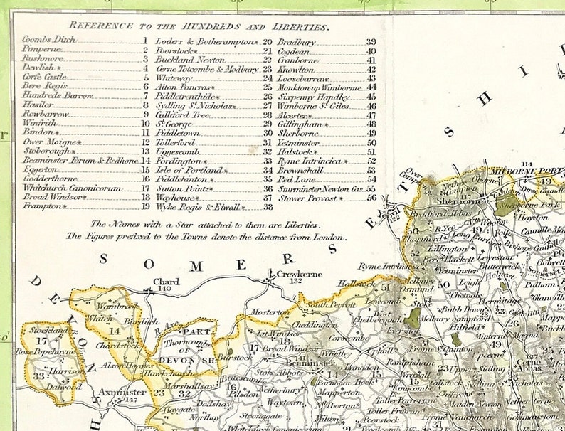 Dorsetshire Map 1830 by Sidney Hall With Fine Detail Ready to Mount and ...